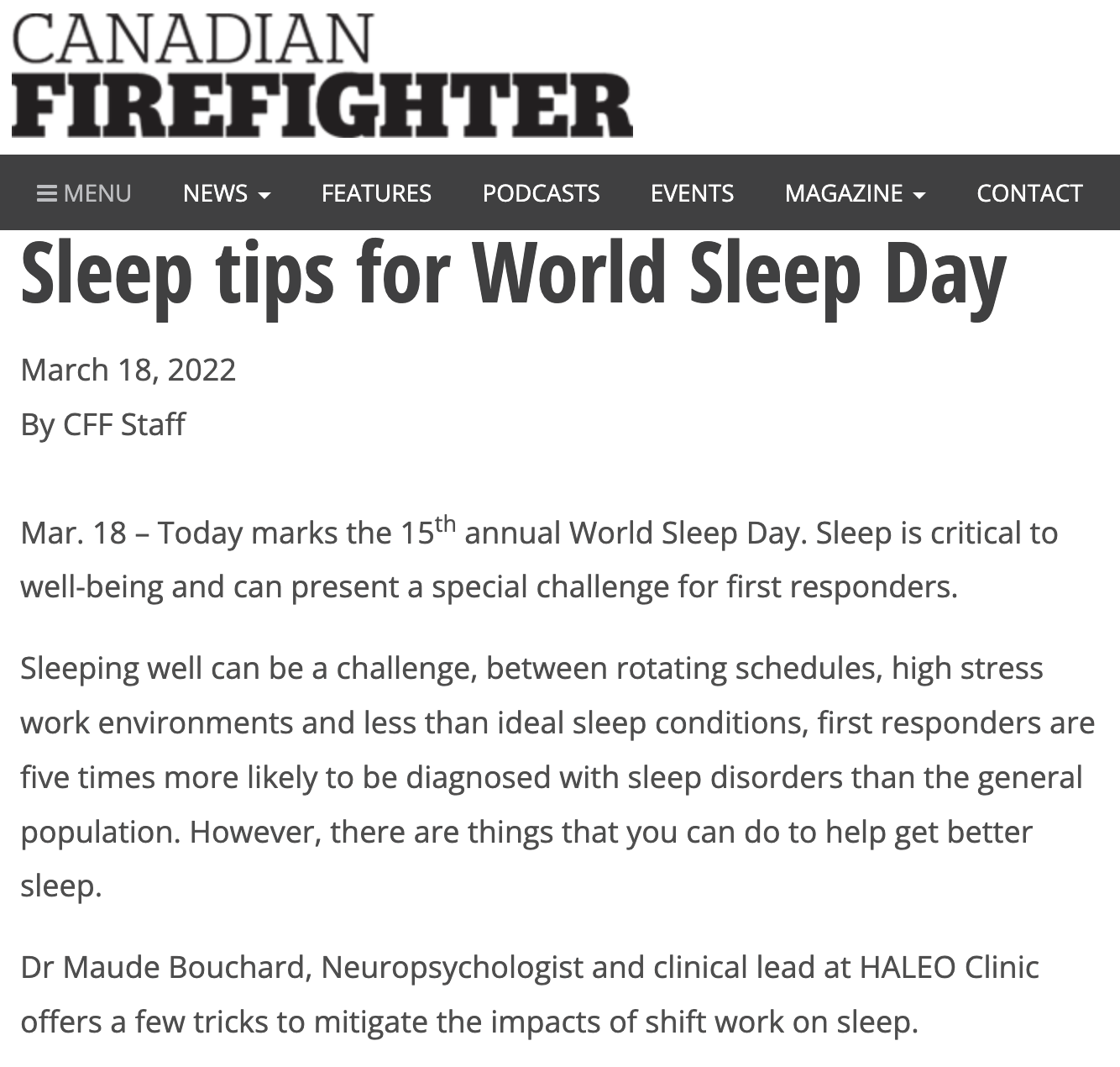 HALEO | Sleep tips for firefighters